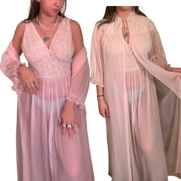 Intimates & Sleepwear | Vintage Elegant Two Piece 196s Sheer Blush Pink ...